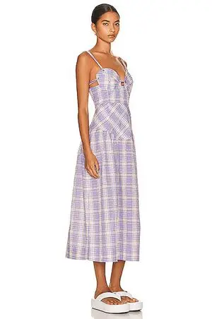GANNI Seersucker Check Midi Dress In Purple