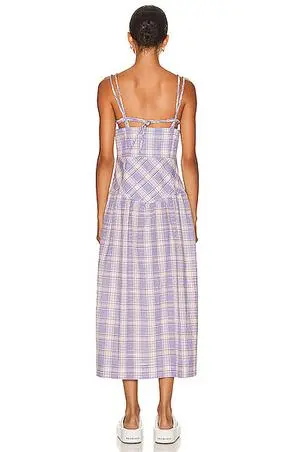 GANNI Seersucker Check Midi Dress In Purple
