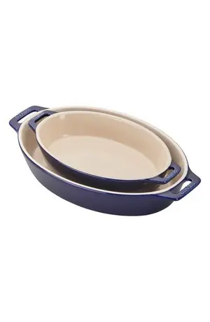 STAUB 2-piece Enameled Ceramic Oval Baking Dishes - Dark Blue