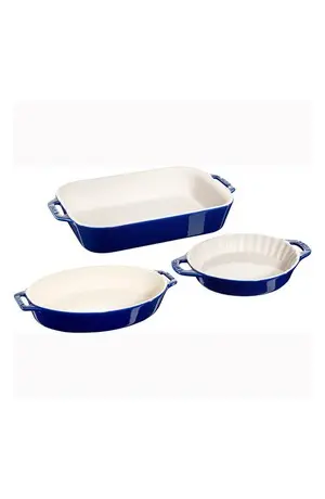 STAUB 3-piece Ceramic Mixed Baking Dishes Dark Blue