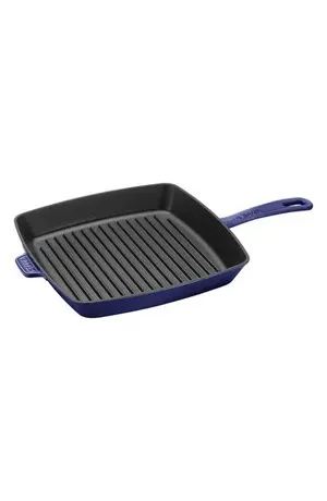 STAUB 12-inch Enameled Cast Iron Square Grill Pan Dark Blue