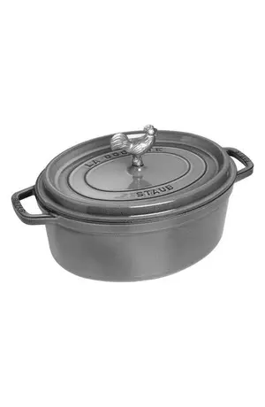 STAUB 5.75-quart Oval Coq Au Vin Enameled Cast Iron Dutch Oven Graphite