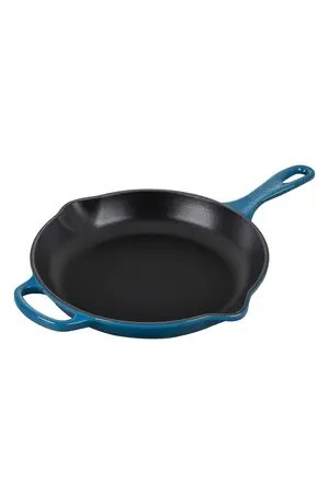 LE CREUSET Signature Handle 10 1/4 Inch Enamel Cast Iron Skillet Deep Teal