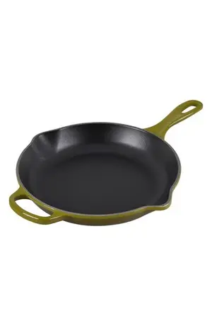 LE CREUSET Signature Handle 10 1/4 Inch Enamel Cast Iron Skillet Olive