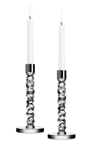 ORREFORS Carat Set Of 2 Candlesticks - Clear