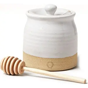 FARMHOUSE POTTERY Beehive Honey Pot & Dipper - White
