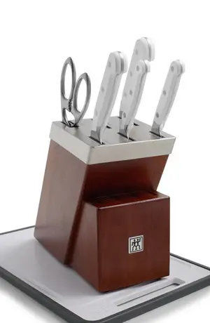ZWILLING Pro Le Blanc 7-piece Self-sharpening Knife Block & Cutting Board Set - Silver