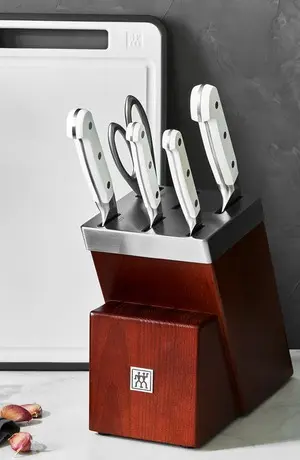 ZWILLING Pro Le Blanc 7-piece Self-sharpening Knife Block & Cutting Board Set - Silver