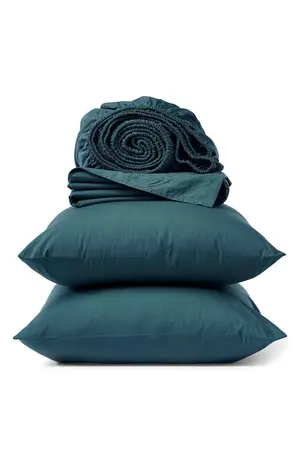 COYUCHI Crinkled Organic Cotton Percale Sheet Set Aegean