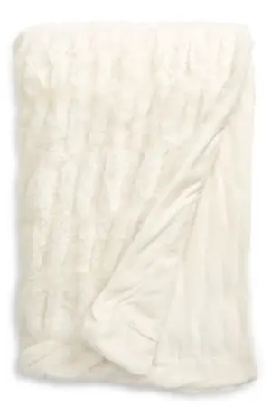 Nordstrom Ruched Faux Fur Throw Blanket - Ivory