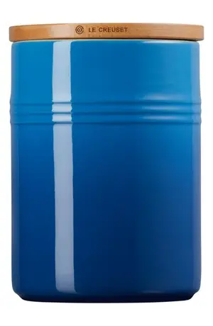LE CREUSET Glazed Stoneware 2 1/2 Quart Storage Canister With Wooden Lid