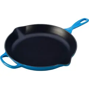 LE CREUSET Signature Handle Enamel 11 3/4 Inch Cast Iron Skillet Marseille