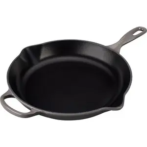 LE CREUSET Signature Handle Enamel 11 3/4 Inch Cast Iron Skillet Oyster
