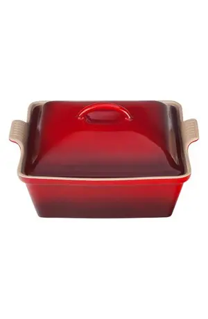 LE CREUSET Heritage 2 1/2 Quart Covered Square Stoneware Casserole - Cherry