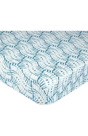 CRANE BABY Cotton Sateen Fitted Crib Sheet Blue Print