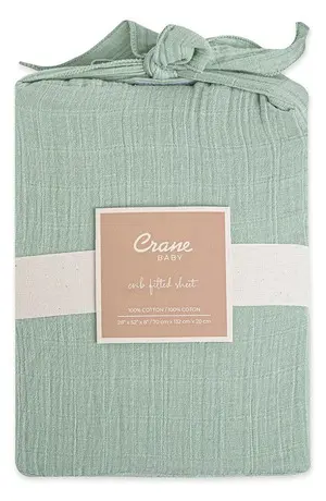 CRANE BABY Cotton Sateen Fitted Crib Sheet Green