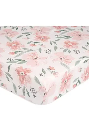 CRANE BABY Cotton Sateen Fitted Crib Sheet - Pink Floral