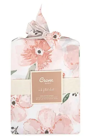 CRANE BABY Cotton Sateen Fitted Crib Sheet - Pink Floral
