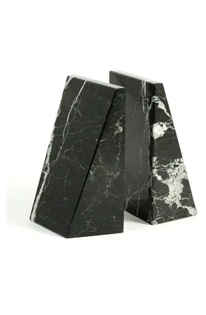 BEY-BERK Wedge Bookends - Black Zebra Marble
