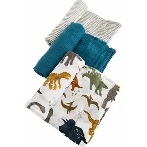 LITTLE UNICORN 3-pack Cotton Muslin Swaddle Blankets - Dino Friends