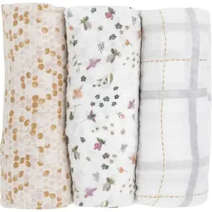 LITTLE UNICORN 3-pack Cotton Muslin Swaddle Blankets Garden Bees