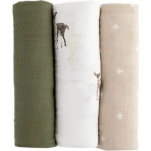 LITTLE UNICORN 3-pack Cotton Muslin Swaddle Blankets Oh Deer