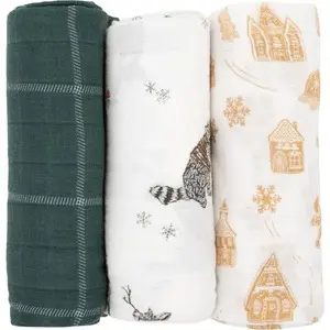LITTLE UNICORN 3-pack Cotton Muslin Swaddle Blankets - Snow Day