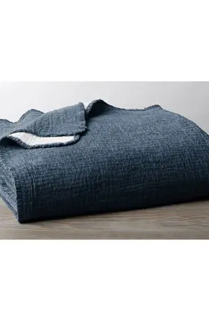 COYUCHI Cozy Organic Cotton Throw Moonlight Blue
