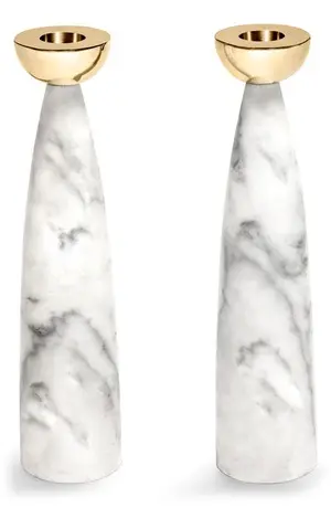 ANNA NEW YORK Coluna Set Of 2 Marble Candleholders - Carrara Gold