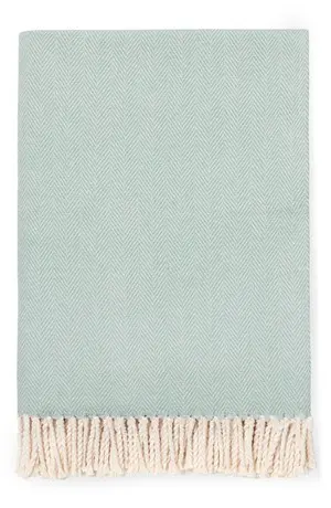 SFERRA Celine Fringed Herringbone Cotton Throw Aqua