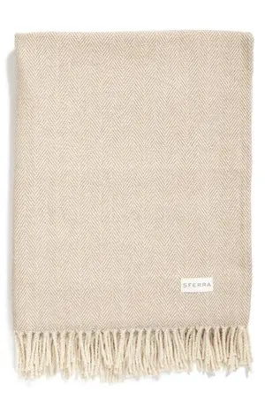 SFERRA Celine Fringed Herringbone Cotton Throw - Mushroom