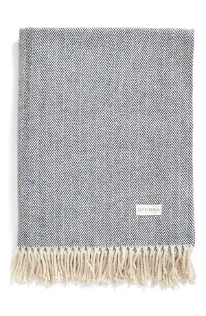 SFERRA Celine Fringed Herringbone Cotton Throw Navy