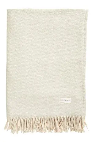 SFERRA Celine Fringed Herringbone Cotton Throw Silversage