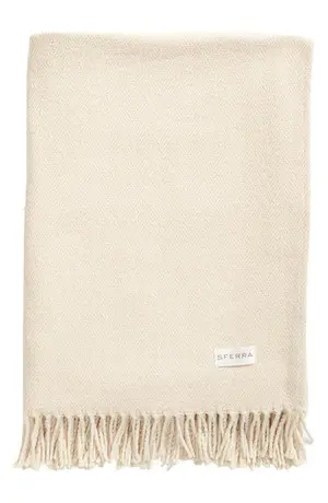 SFERRA Celine Fringed Herringbone Cotton Throw Taupe