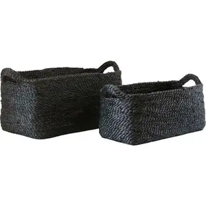 WILL & ATLAS Set Of 2 Rectangular Jute Tray Baskets Charcoal
