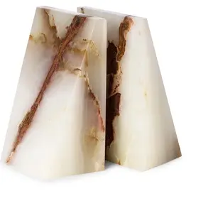 BEY-BERK Onyx Solid Marble Wedge Bookends - Brown