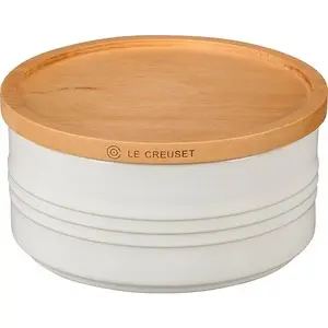 LE CREUSET Glazed Stoneware 23 Ounce Storage Canister With Wooden Lid - White