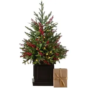 BALSAM HILL Outdoor Red Berry Ever Pre-lit Artificial - Green