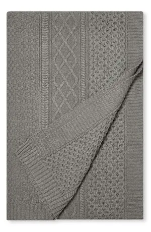BOLL & BRANCH Aran Cable Organic Cotton Throw Blanket Heathered Stone