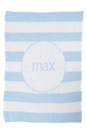 BUTTERSCOTCH BLANKEES Modern Stripe Personalized Stroller Blanket - White/pale Blue