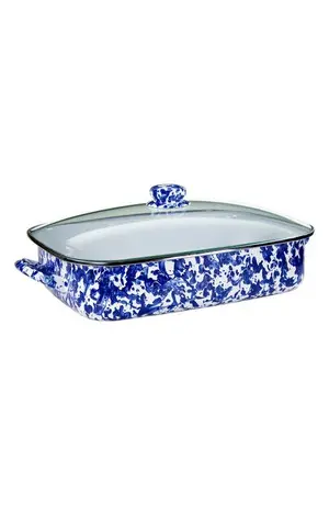 GOLDEN RABBIT Enamelware Lidded Roasting Pan - Cobalt Swirl