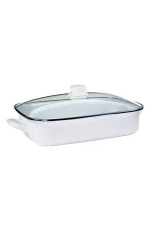 GOLDEN RABBIT Enamelware Lidded Roasting Pan White