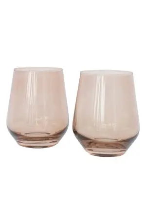 ESTELLE COLORED GLASS Set Of 2 Stemless Wineglasses Amber Smoke