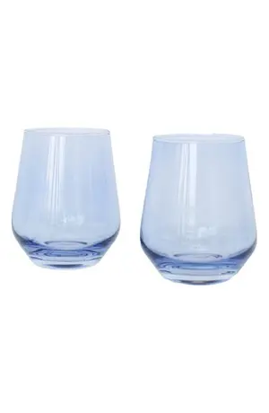 ESTELLE COLORED GLASS Set Of 2 Stemless Wineglasses Blue