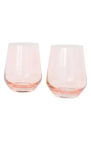 ESTELLE COLORED GLASS Set Of 2 Stemless Wineglasses Blush Pink