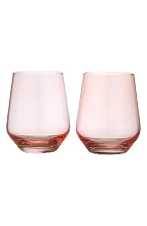 ESTELLE COLORED GLASS Set Of 2 Stemless Wineglasses Coral Peach Pink