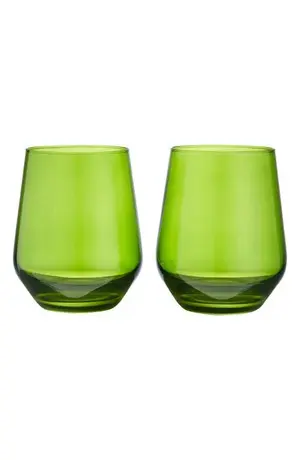 ESTELLE COLORED GLASS Set Of 2 Stemless Wineglasses Forest Green