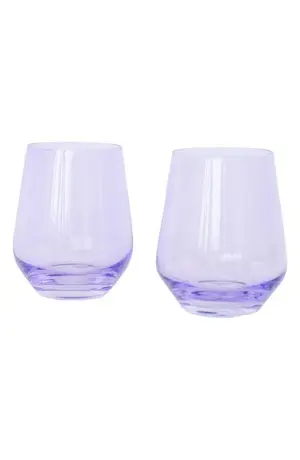 ESTELLE COLORED GLASS Set Of 2 Stemless Wineglasses Lavender