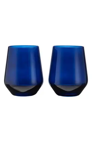 ESTELLE COLORED GLASS Set Of 2 Stemless Wineglasses Midnight Blue