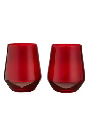 ESTELLE COLORED GLASS Set Of 2 Stemless Wineglasses Red